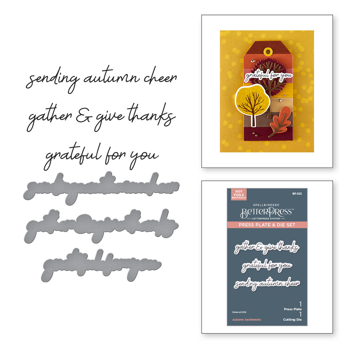 Autumn Sentiments BetterPress Plate & Die Set from the Autumn Archives Collection by Kelly Bangs ...