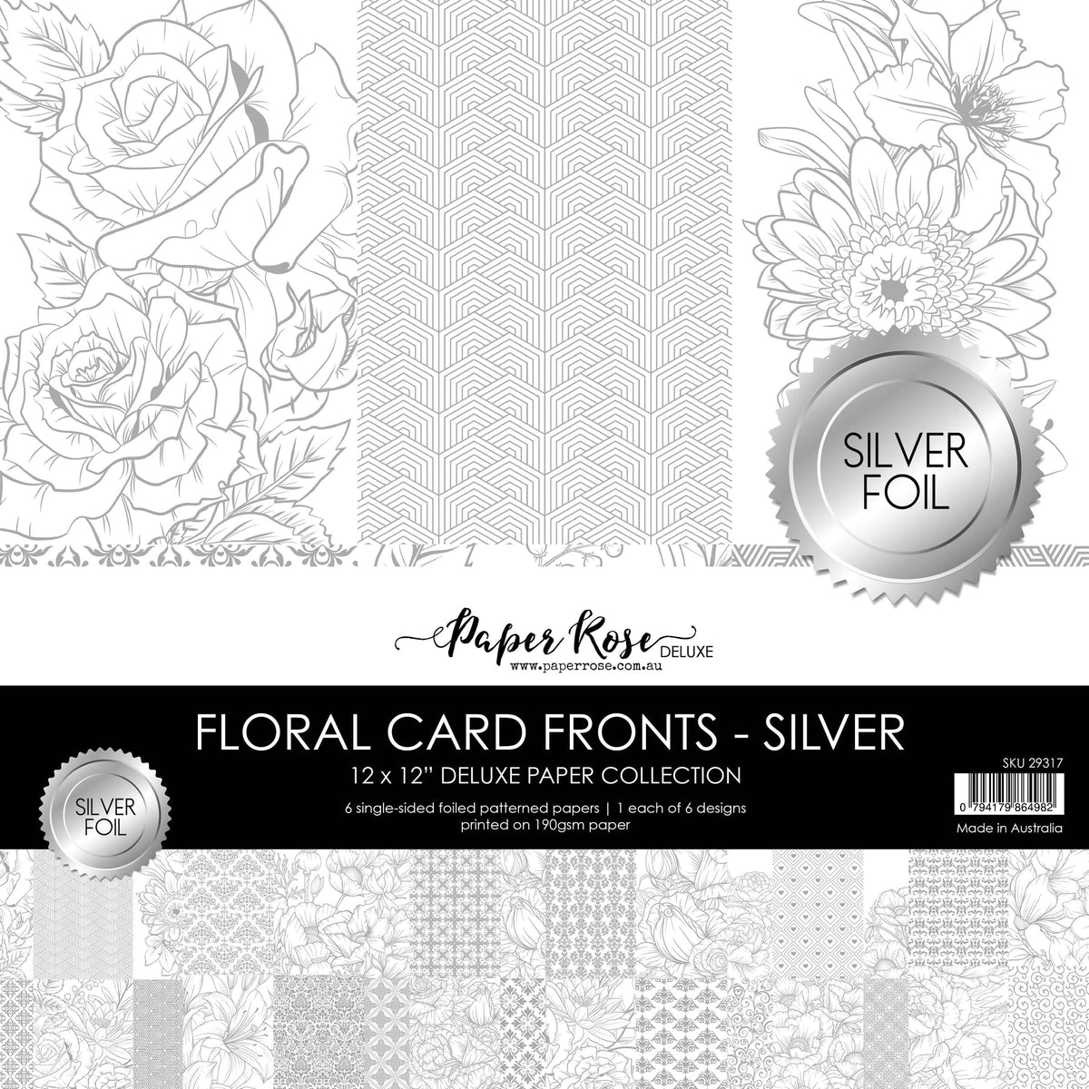 Paper Rose - Floral Card Fronts Silver Foil 12x12 Paper Collection ...